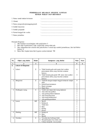 Formulir hs rumah makan dan restoran | DOCX