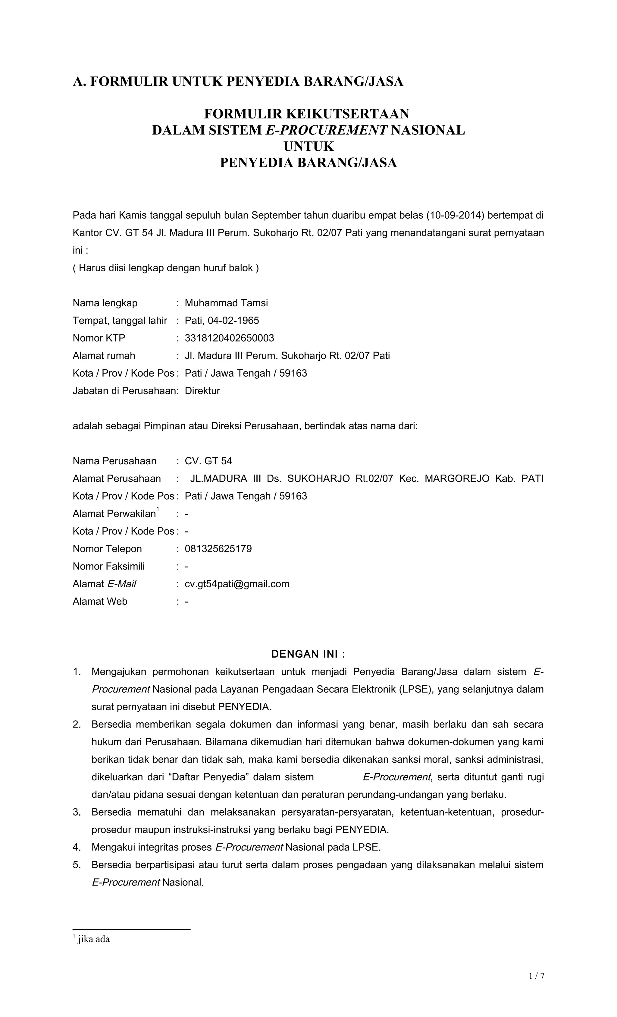 Formulir keikutsertaan 2 | DOC