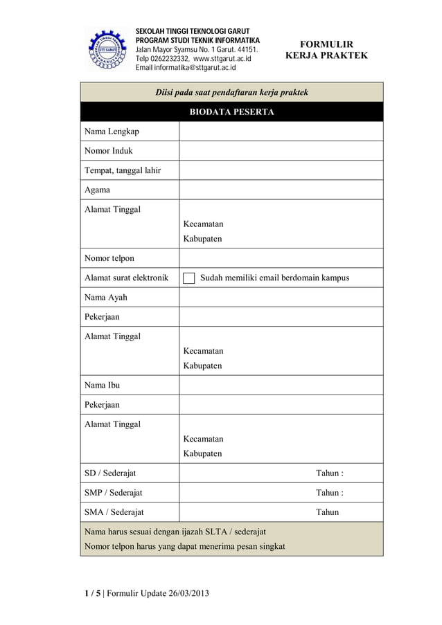 Formulir kerja praktek | PDF