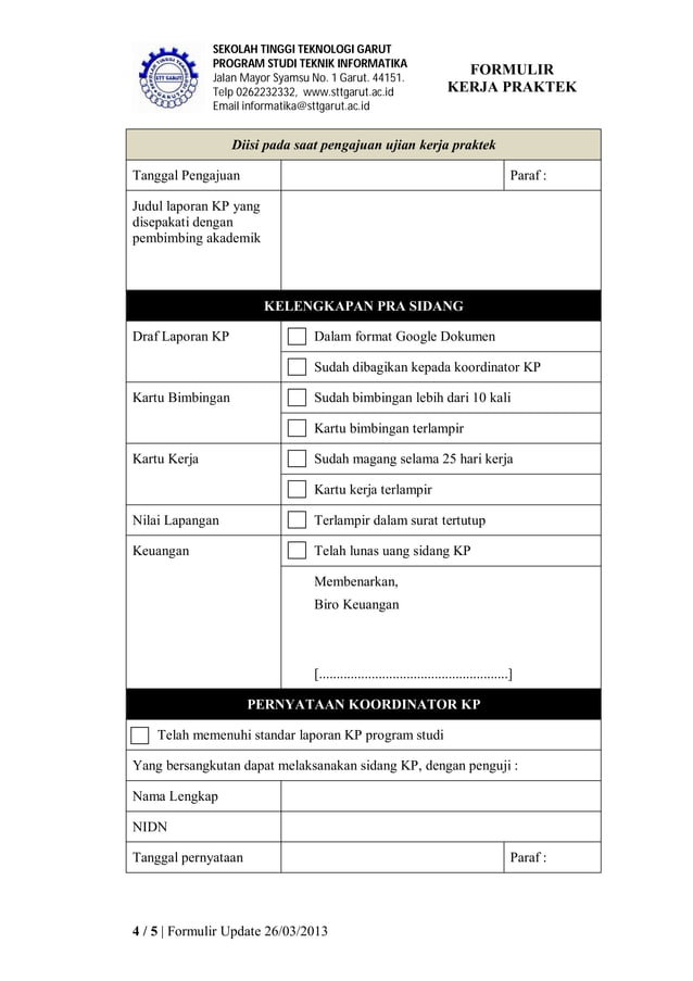 Formulir kerja praktek | PDF