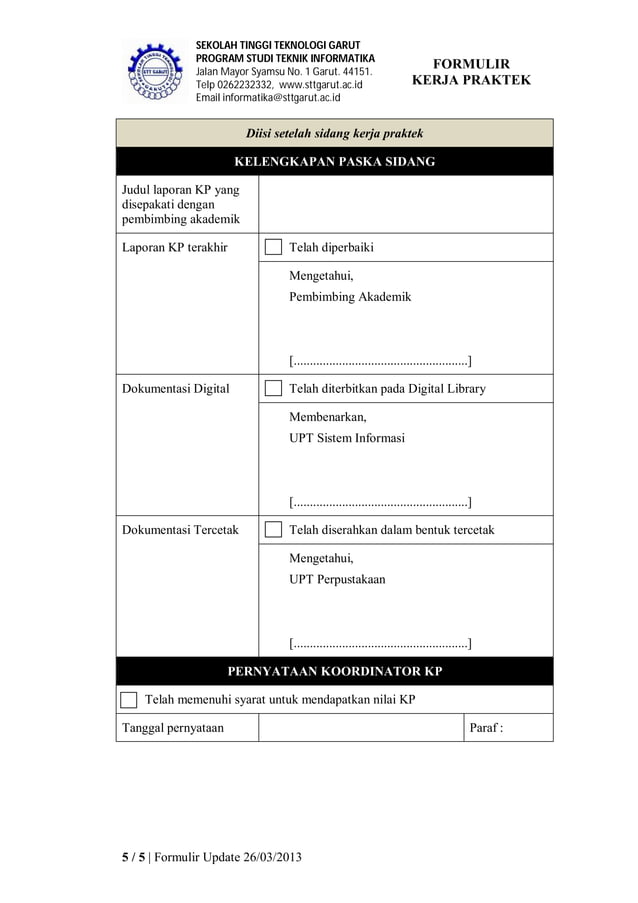 Formulir kerja praktek | PDF