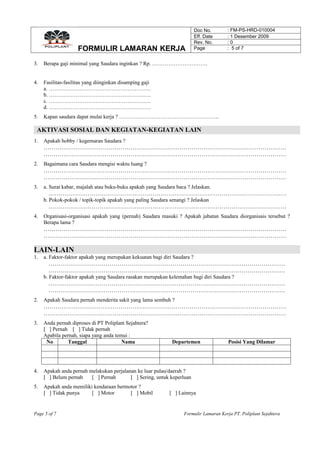 Formulir lamaran kerja iso | DOC