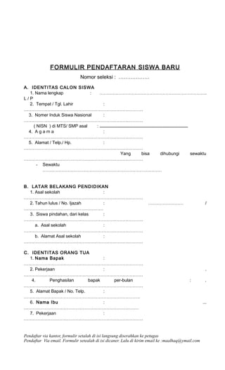 FORMULIR PENDAFTARAN SISWA BARU MA AL HAQ | RTF