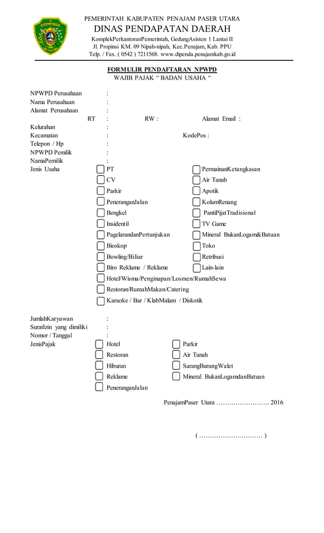 Formulir npwpd | DOCX