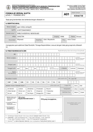 Formulir nuptk a01_6 | PDF