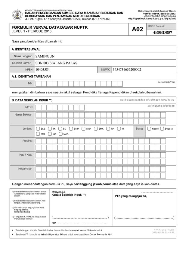 Formulir nuptk a02 | PDF