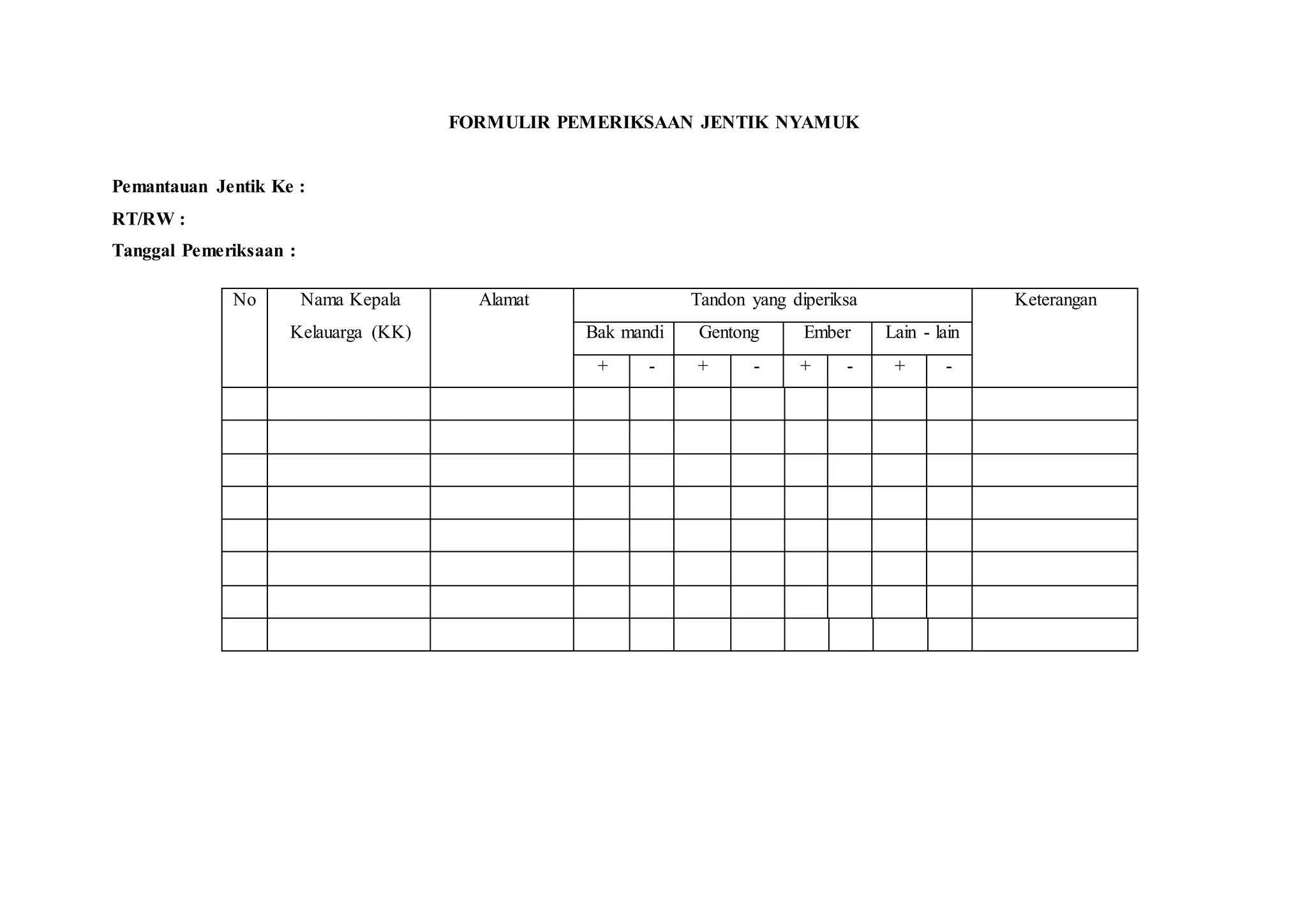 Formulir pemeriksaan jentik nyamuk | DOCX
