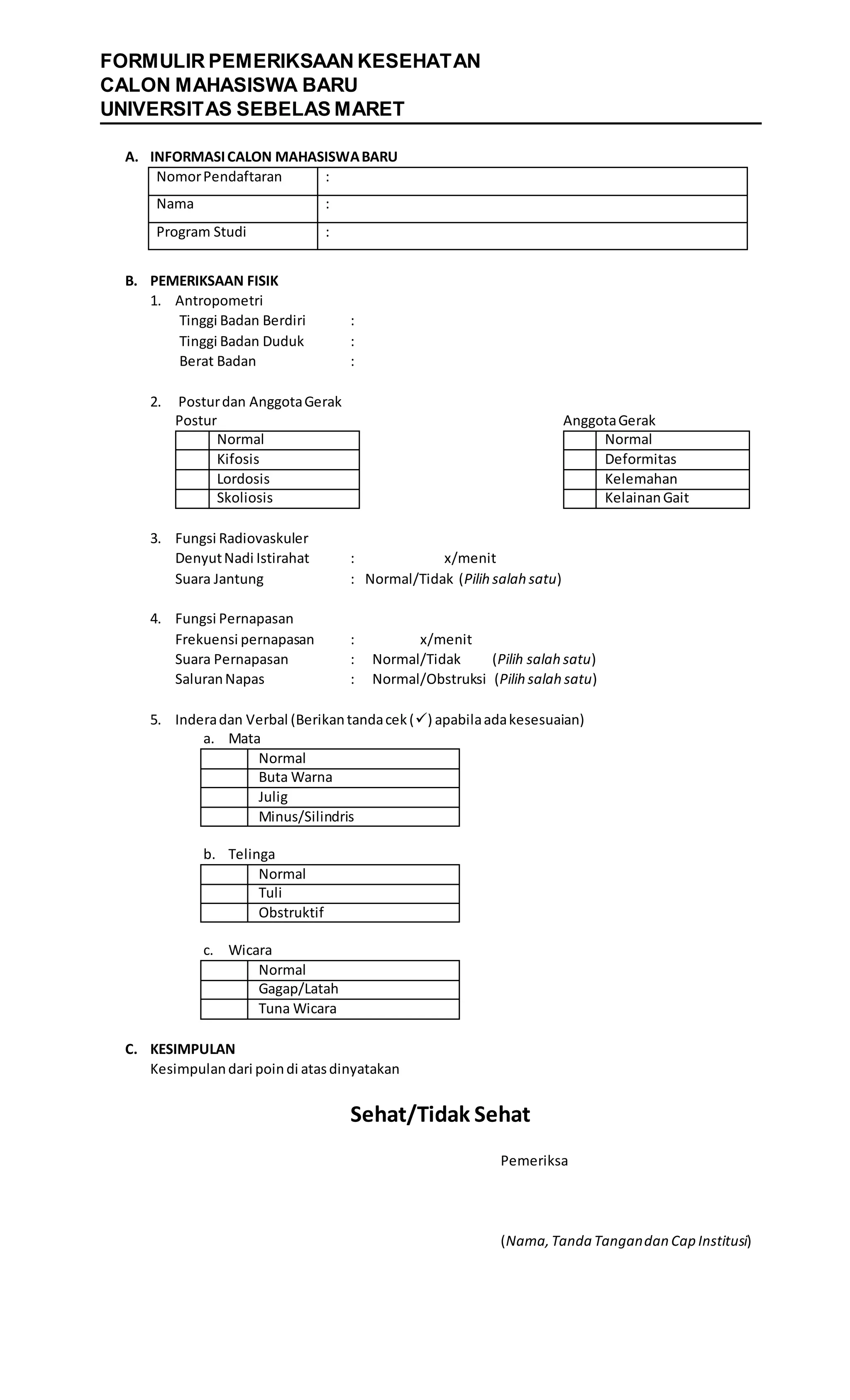 Formulir pemeriksaan kesehatan | DOCX
