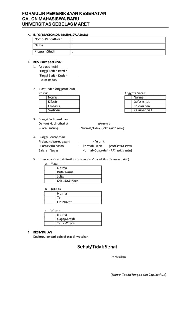 Formulir pemeriksaan kesehatan | DOCX