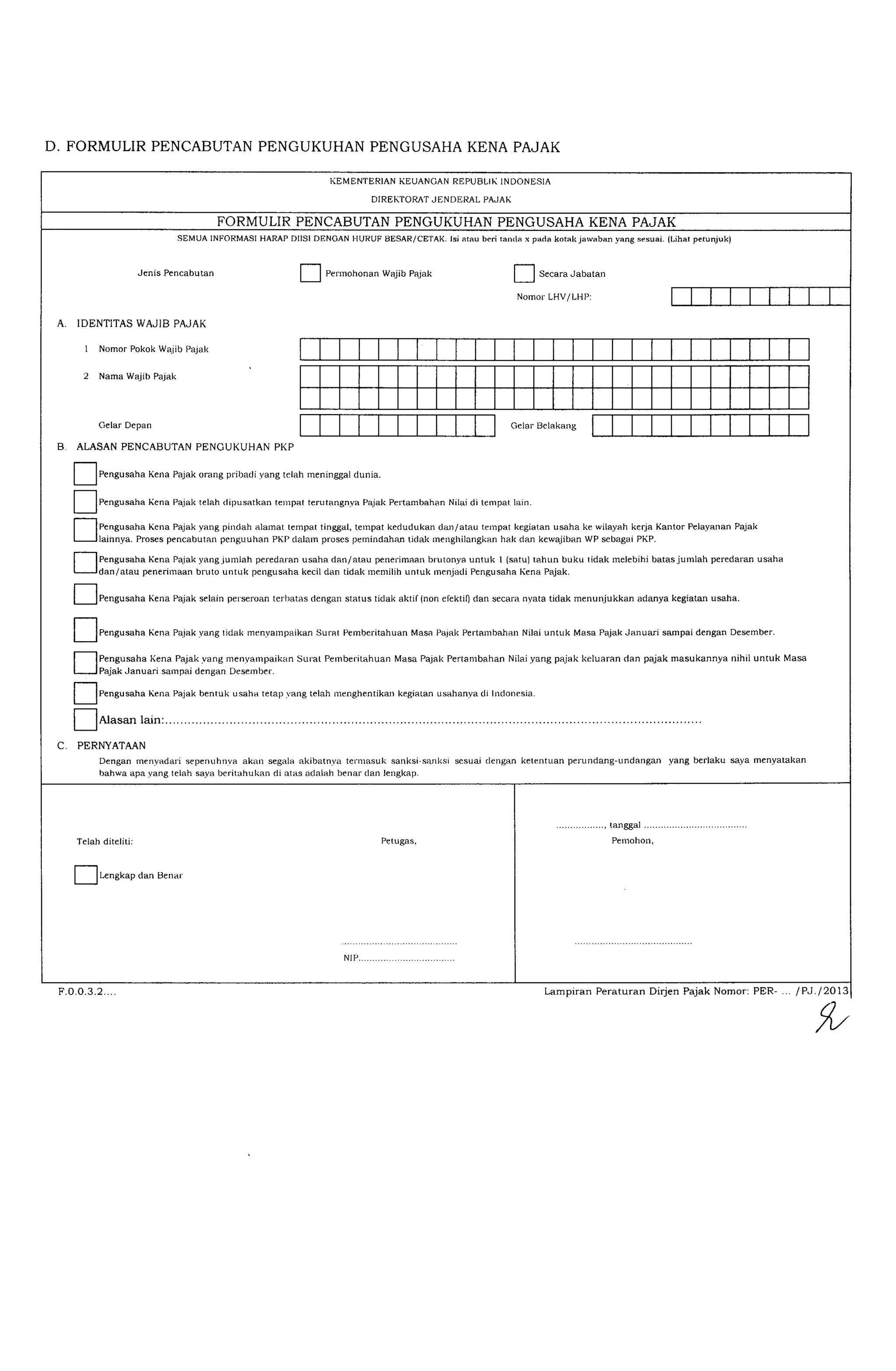 Formulir pencabutan pengukuhan pkp per 20 2013 | PDF