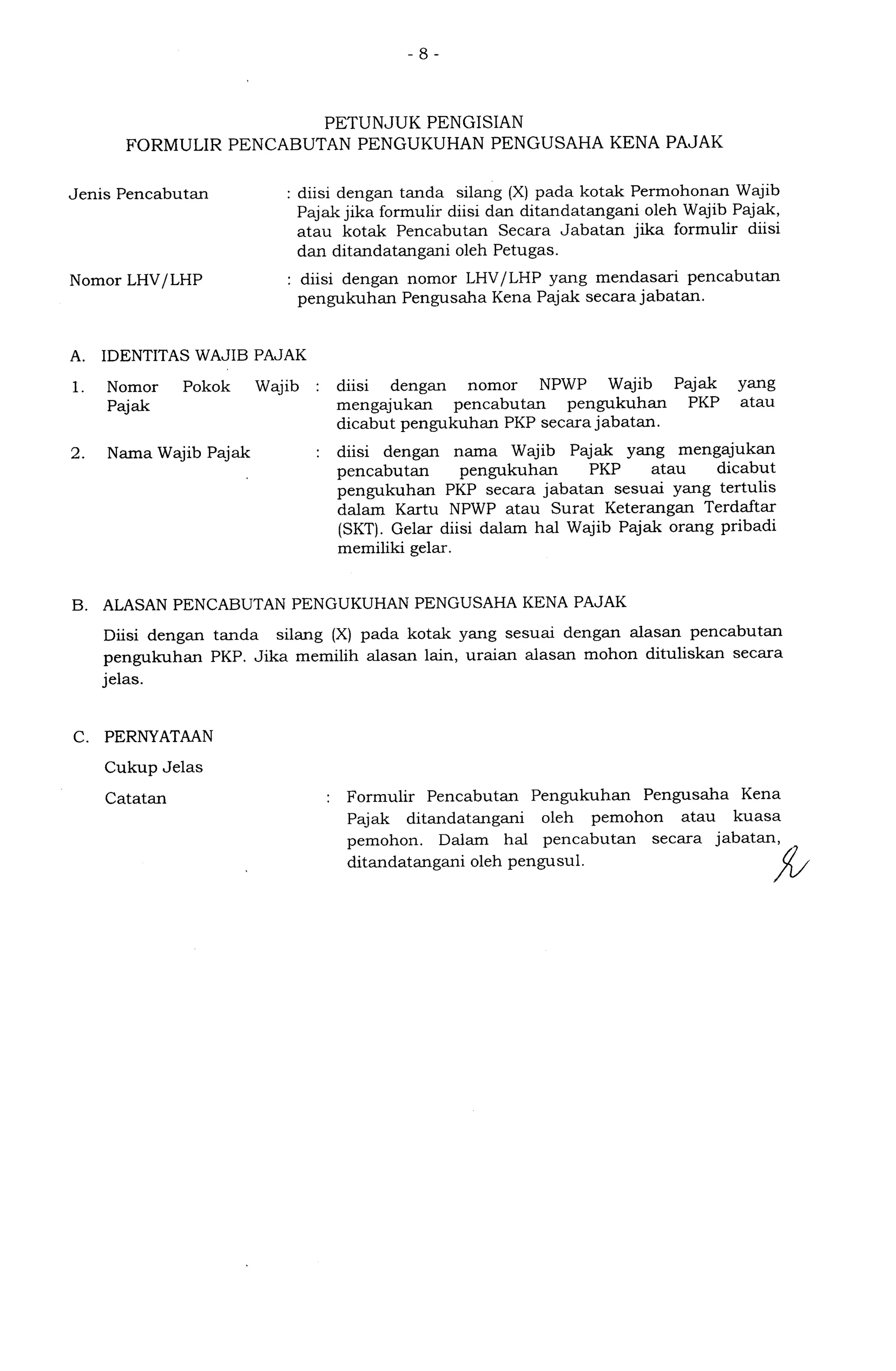 Formulir pencabutan pengukuhan pkp per 20 2013 | PDF