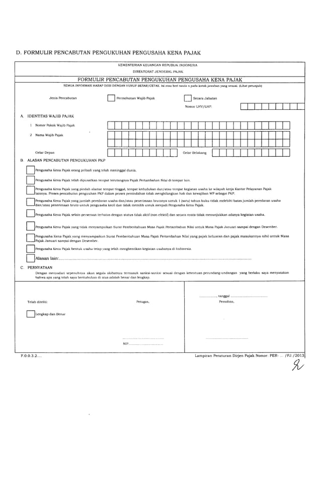 NPWP&NPPKP ::: Formulir pencabutan pengukuhan pkp per 20 2013 | PDF
