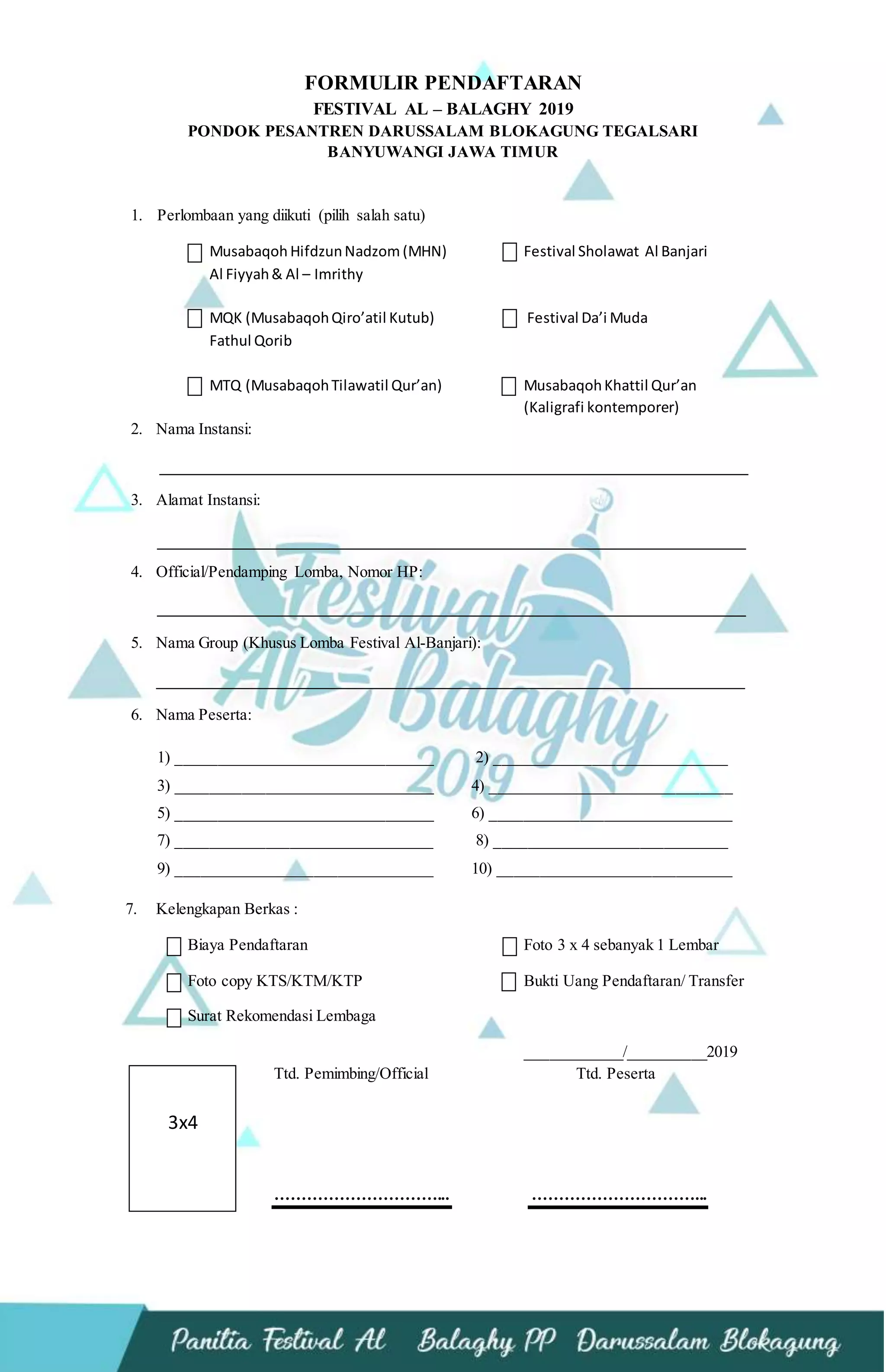 Formulir pendaftaran lomba | DOCX