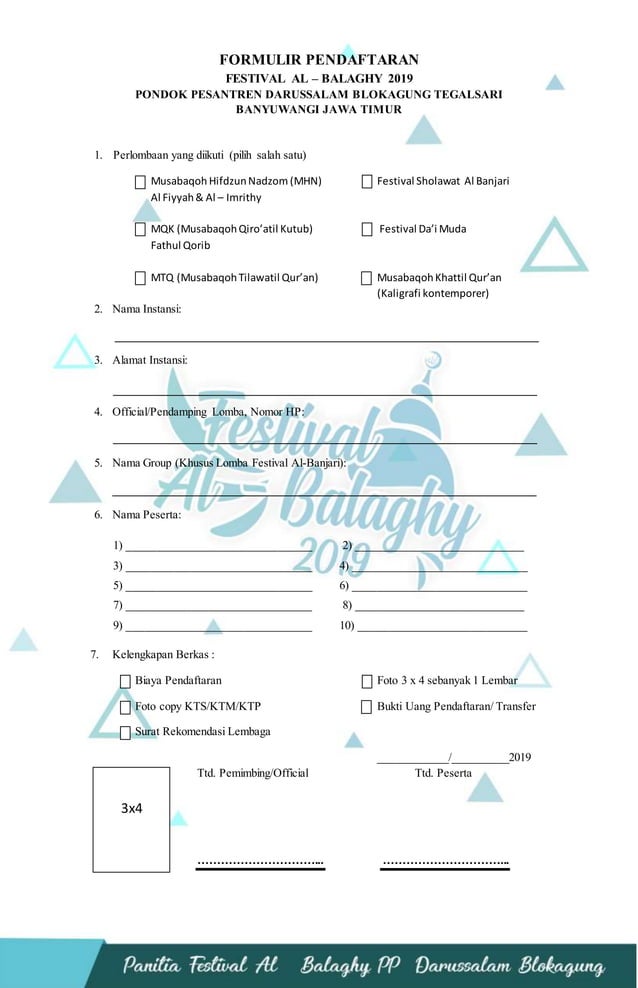 Formulir pendaftaran lomba | DOCX