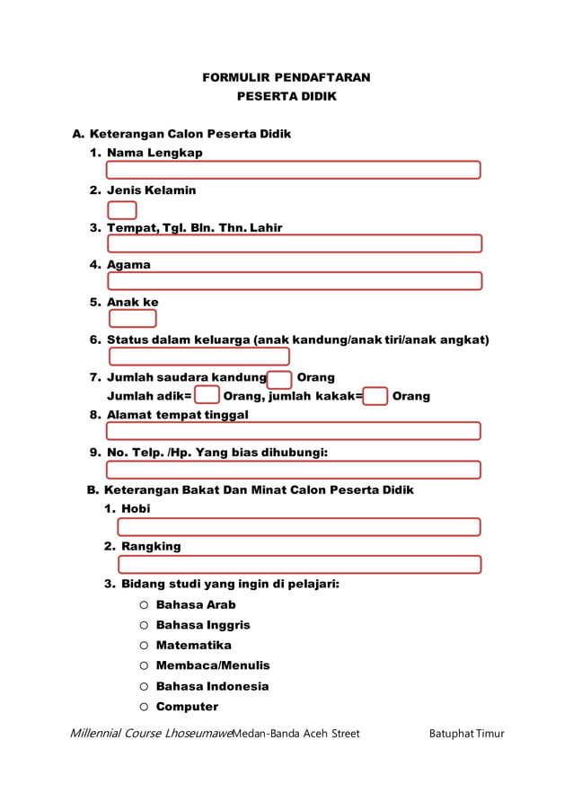 Formulir pendaftaran | DOCX