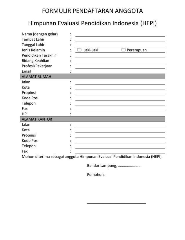 Formulir pendaftaran anggota | DOCX