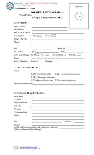Formulir pendaftaran beasiswa 2015 | DOC