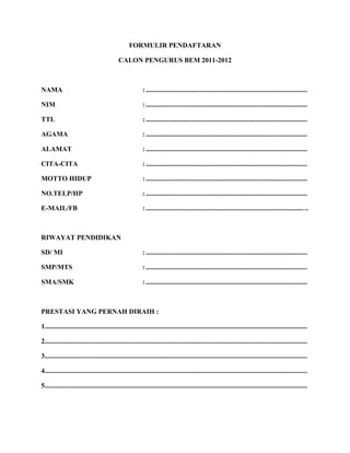 Formulir pendaftaran bem | DOCX