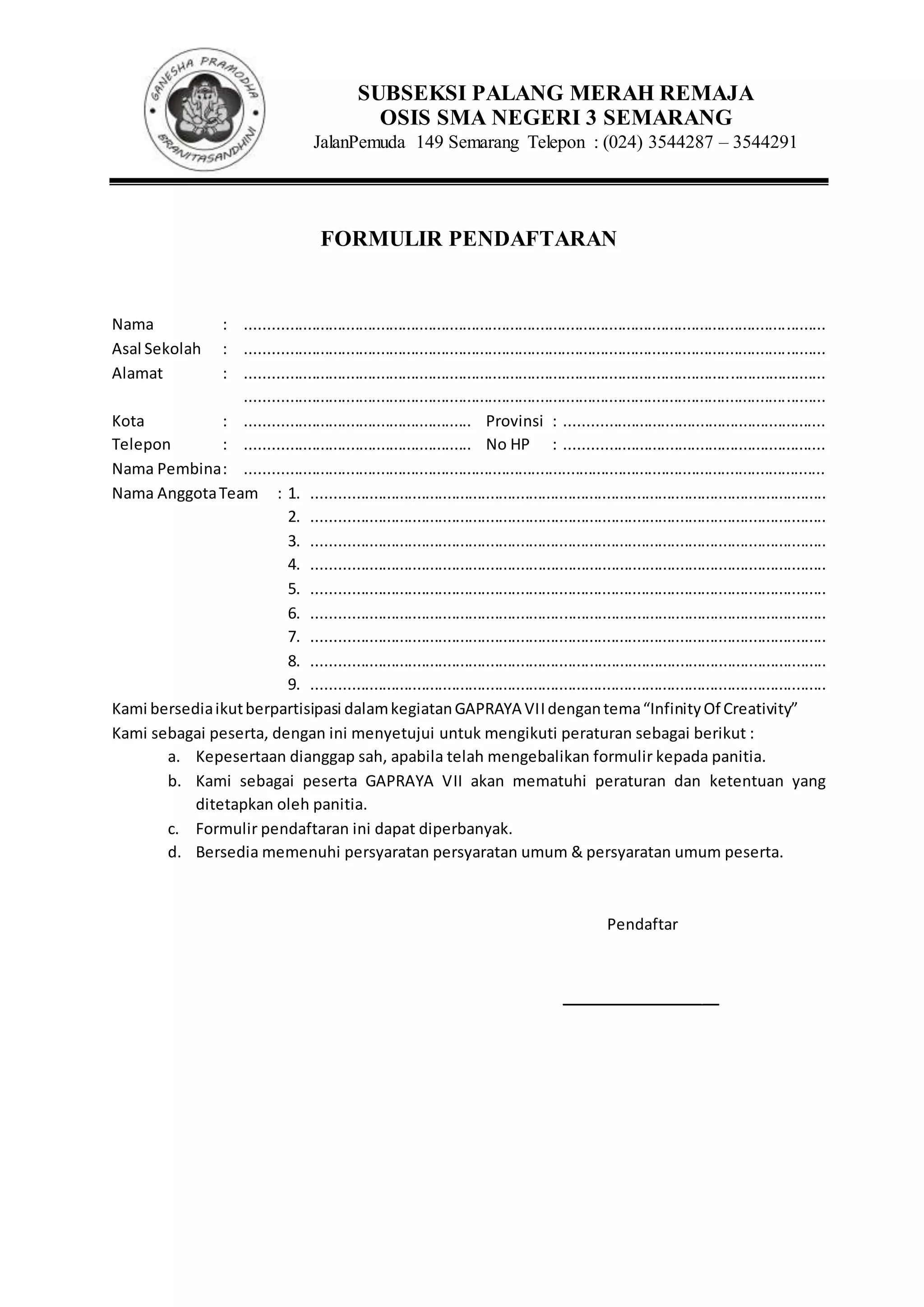 FORMULIR PENDAFTARAN GAPRAYA VII | PDF