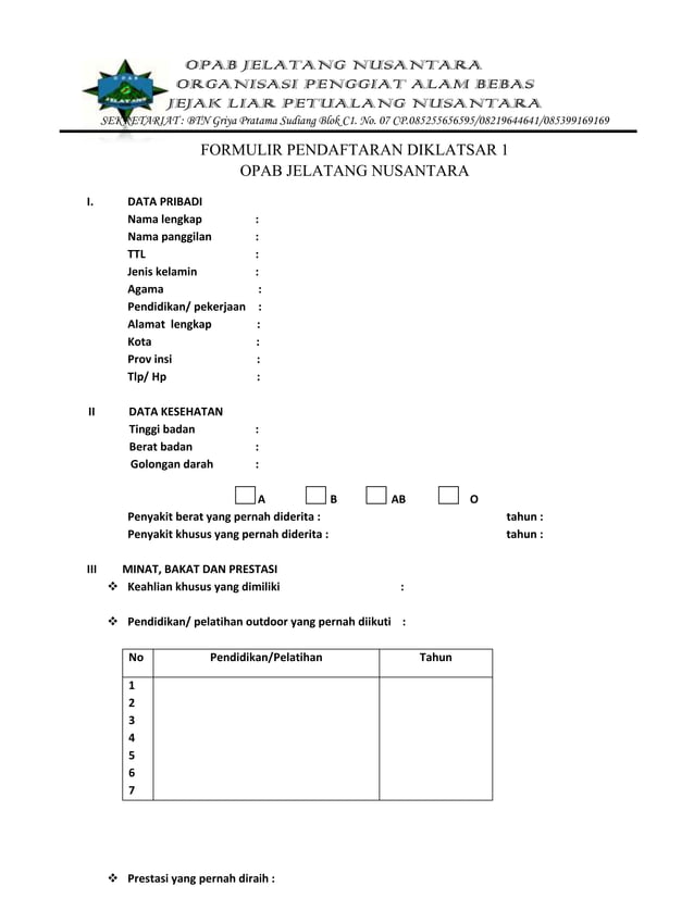 Formulir pendaftaran jelatang | DOCX