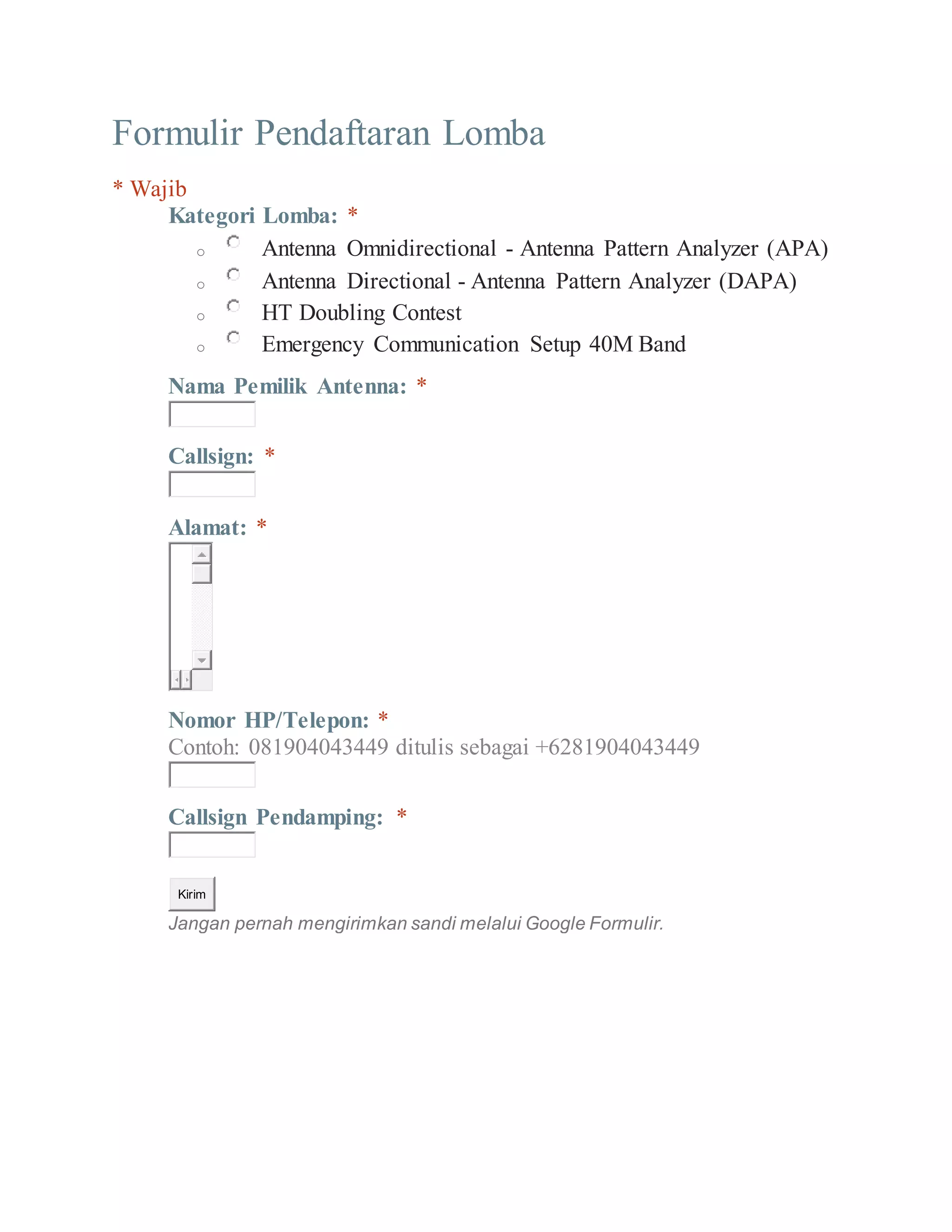 Formulir pendaftaran lomba | PDF