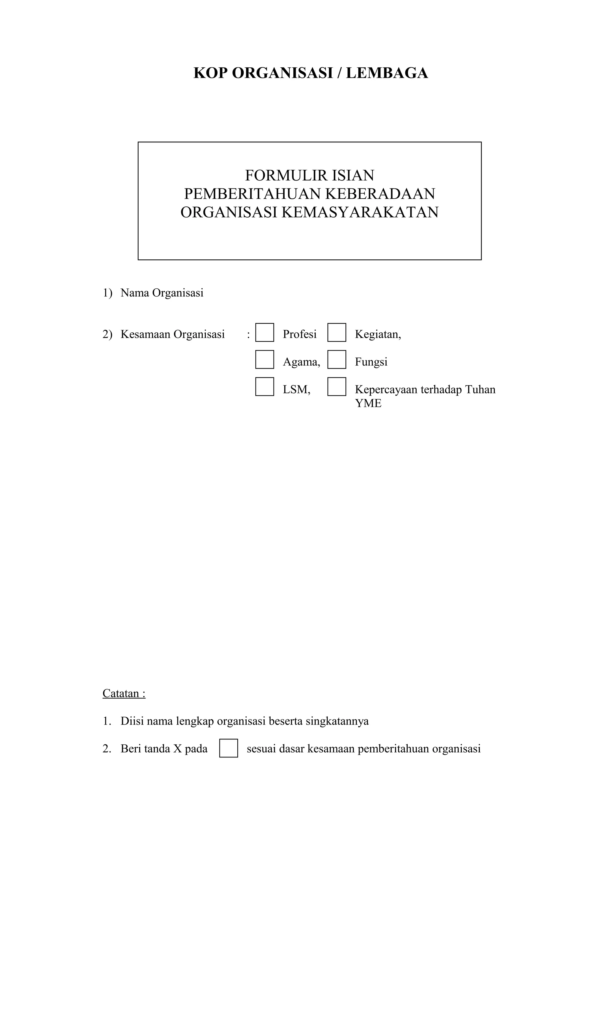 Formulir Pendaftaran Ormas Dan Lsm Doc