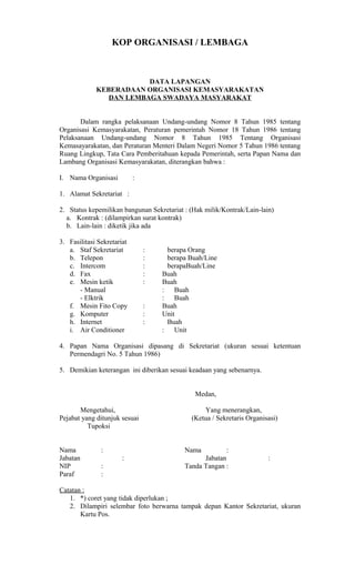 Formulir pendaftaran ormas dan lsm | DOC