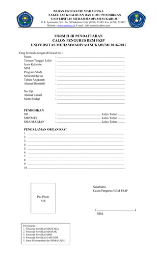 Formulir pendaftaran pengurus bem fkip | PDF