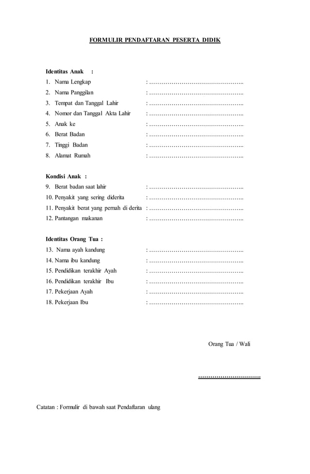 Formulir pendaftaran peserta didik | DOCX