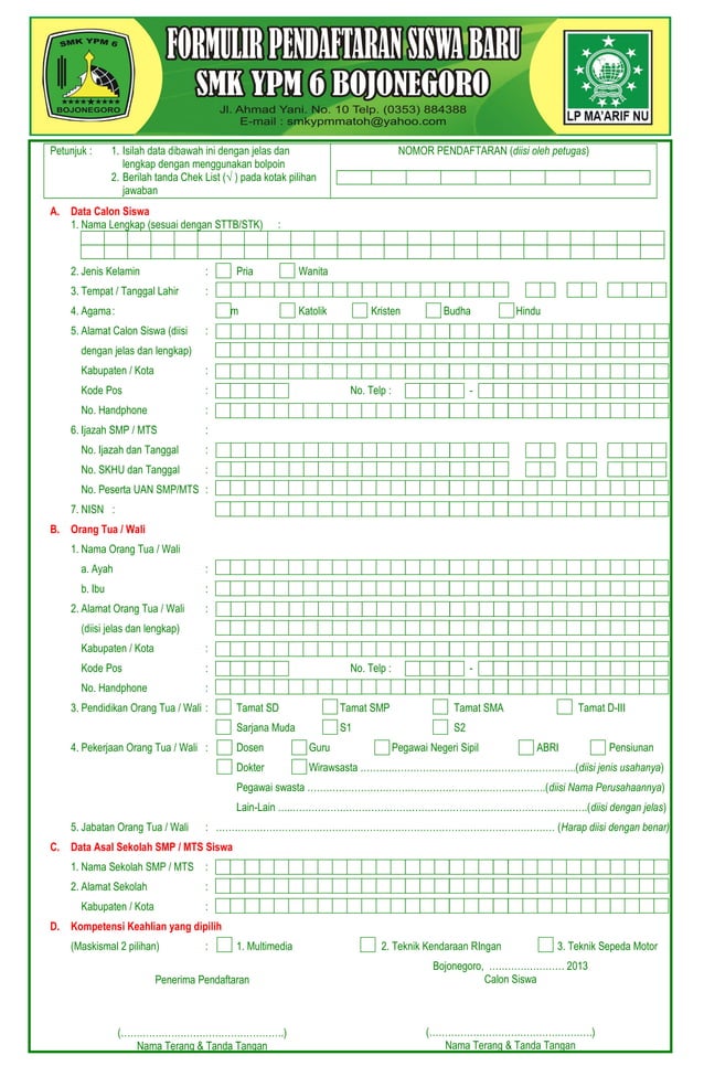 Formulir pendaftaran psb | PDF