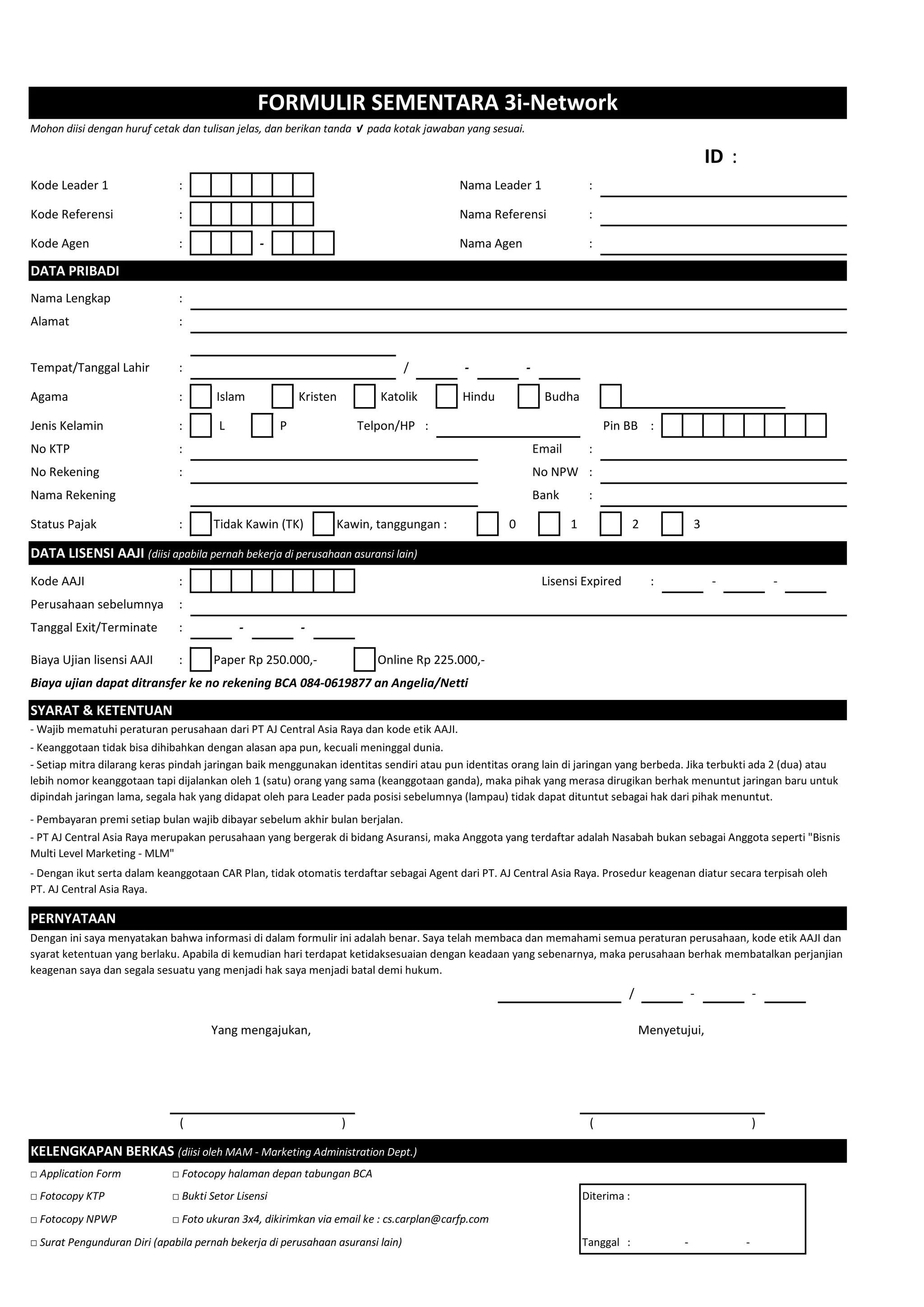 FORMULIR TERBARU TABUNGAN 3I-NETWORKS CAR [WWW.TABUNGANINVESTASI.COM] | PDF