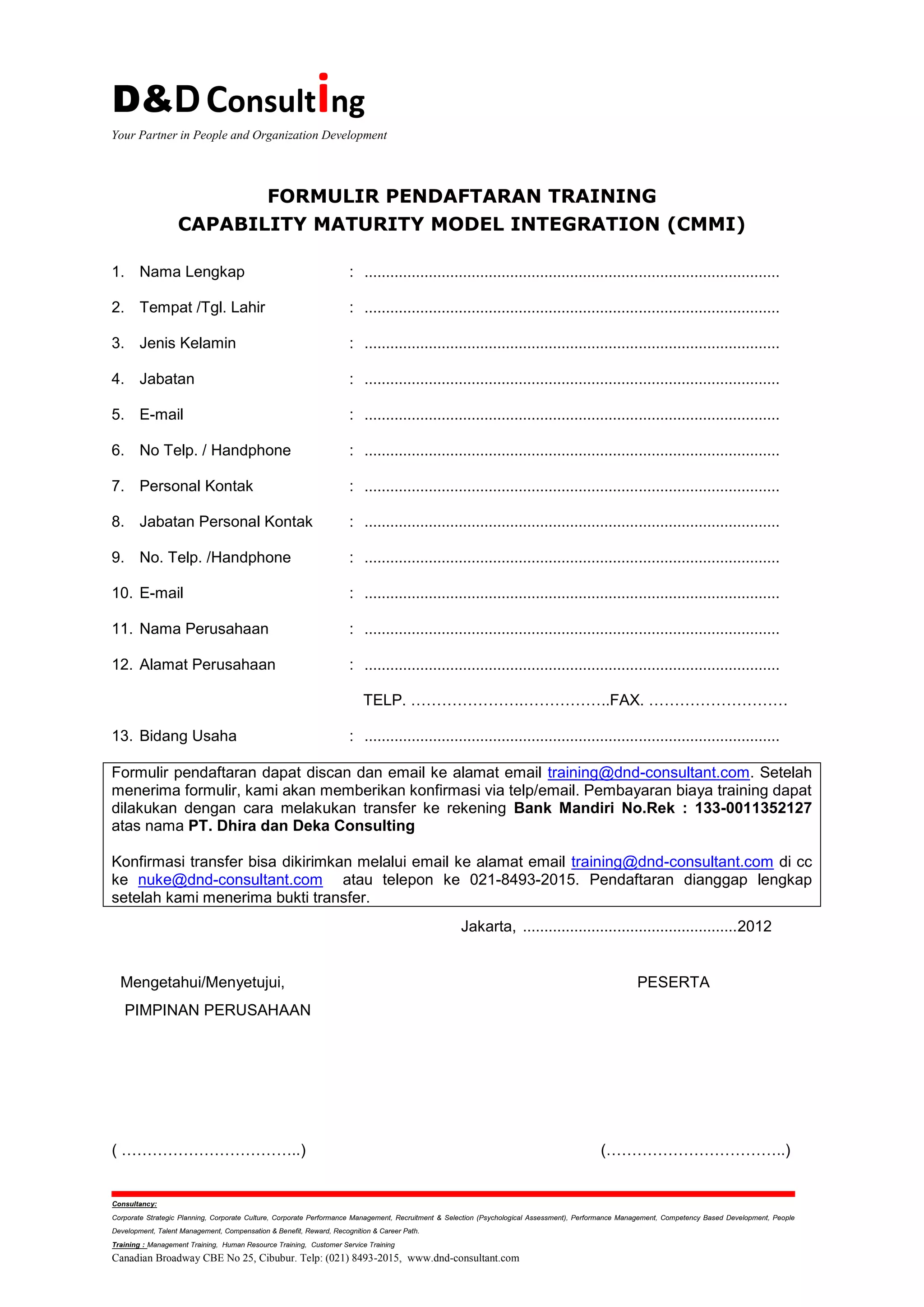 Formulir pendaftaran training dd consulting | PDF