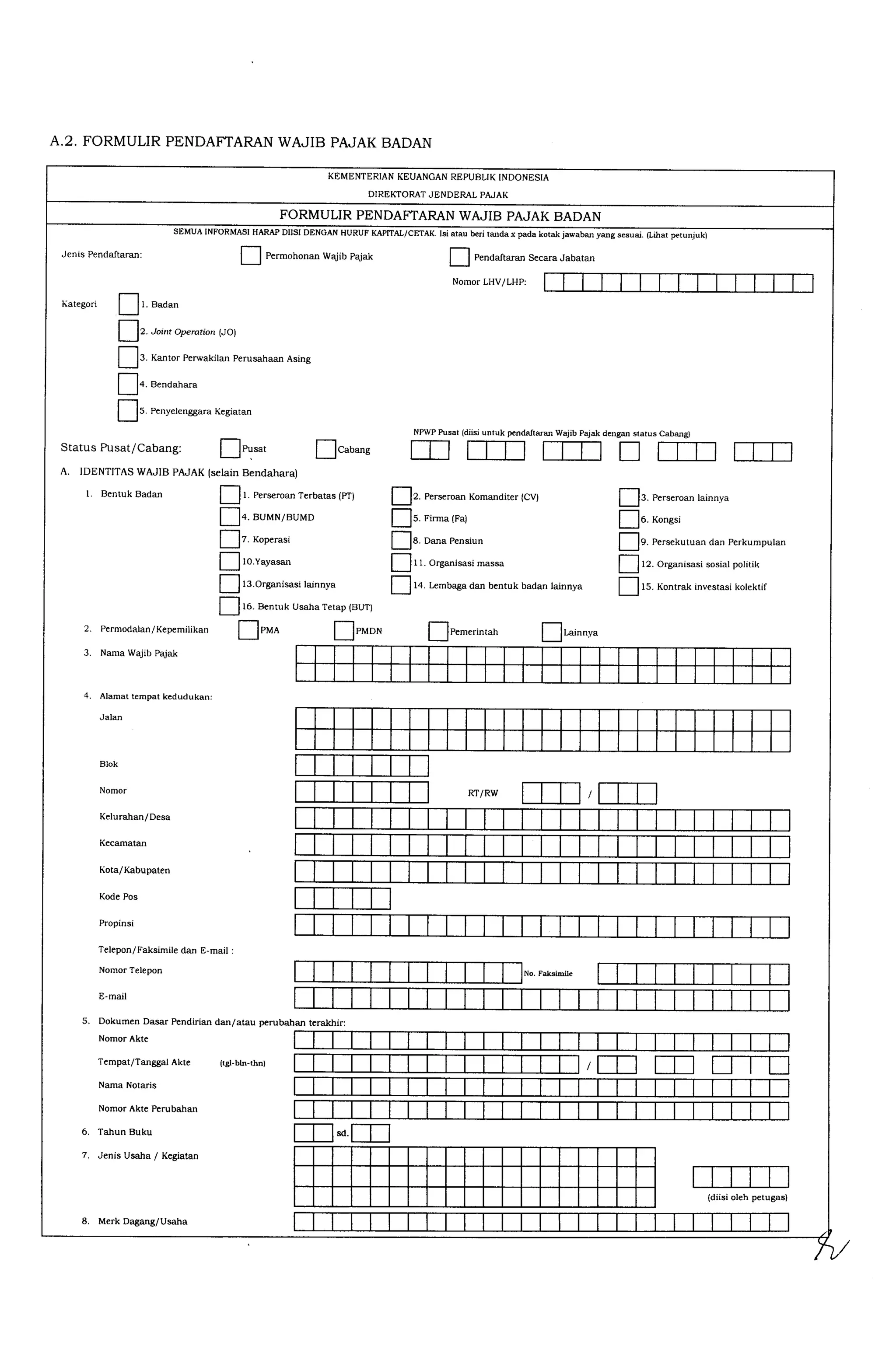 NPWP&NPPKP ::: Formulir pendaftaran wp badan per20 2013 | PDF