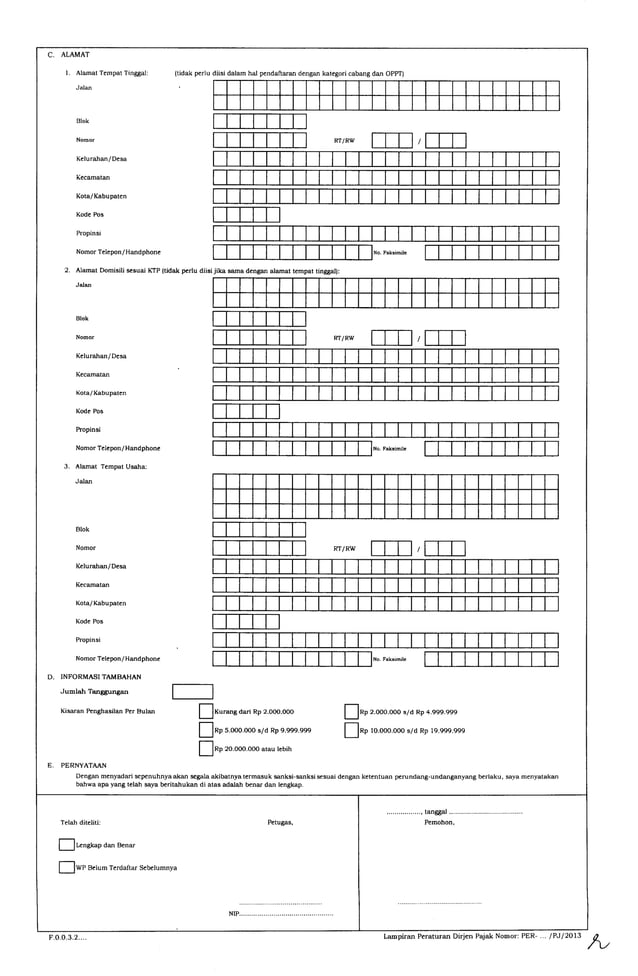 NPWP&NPPKP :::: Formulir pendaftaran wp op per20 2013 | PDF