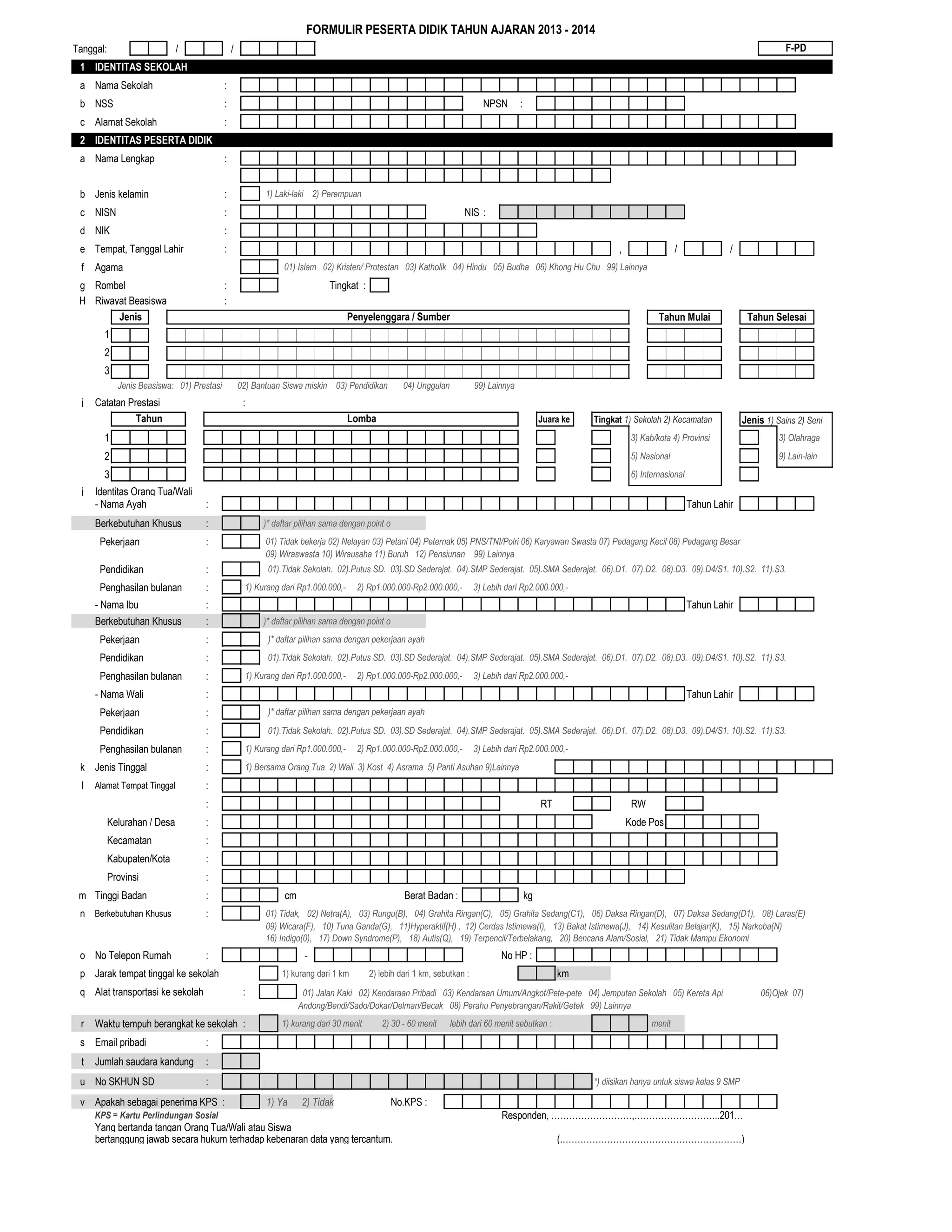 Formulir pendataan dikdas 2013 fb | PDF