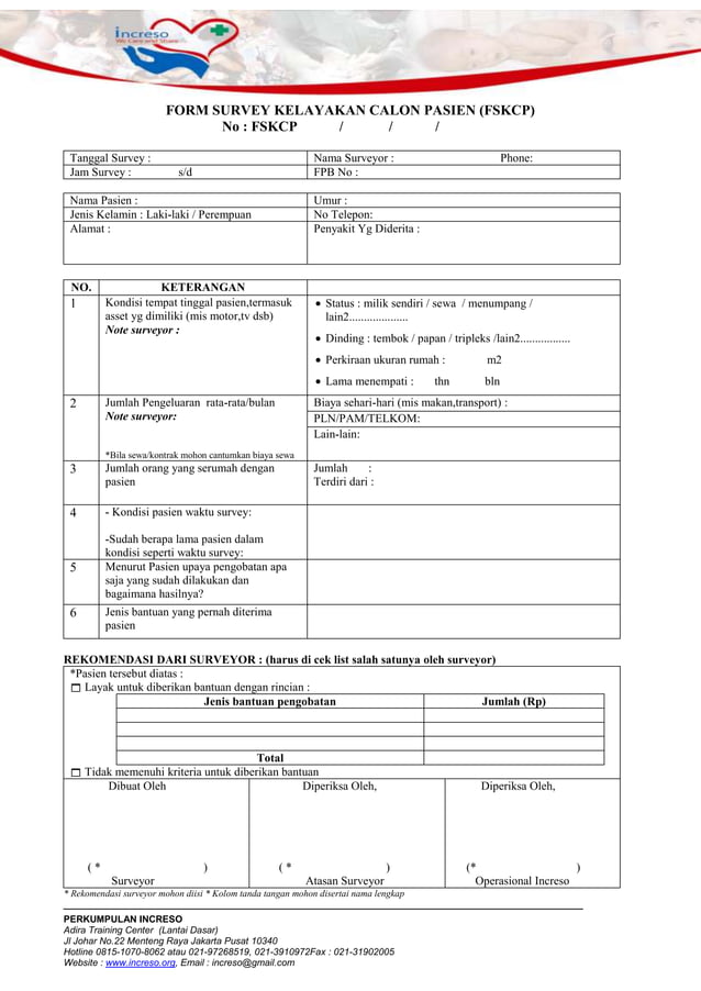 Formulir pengajuan pasien increso jj2 | PDF