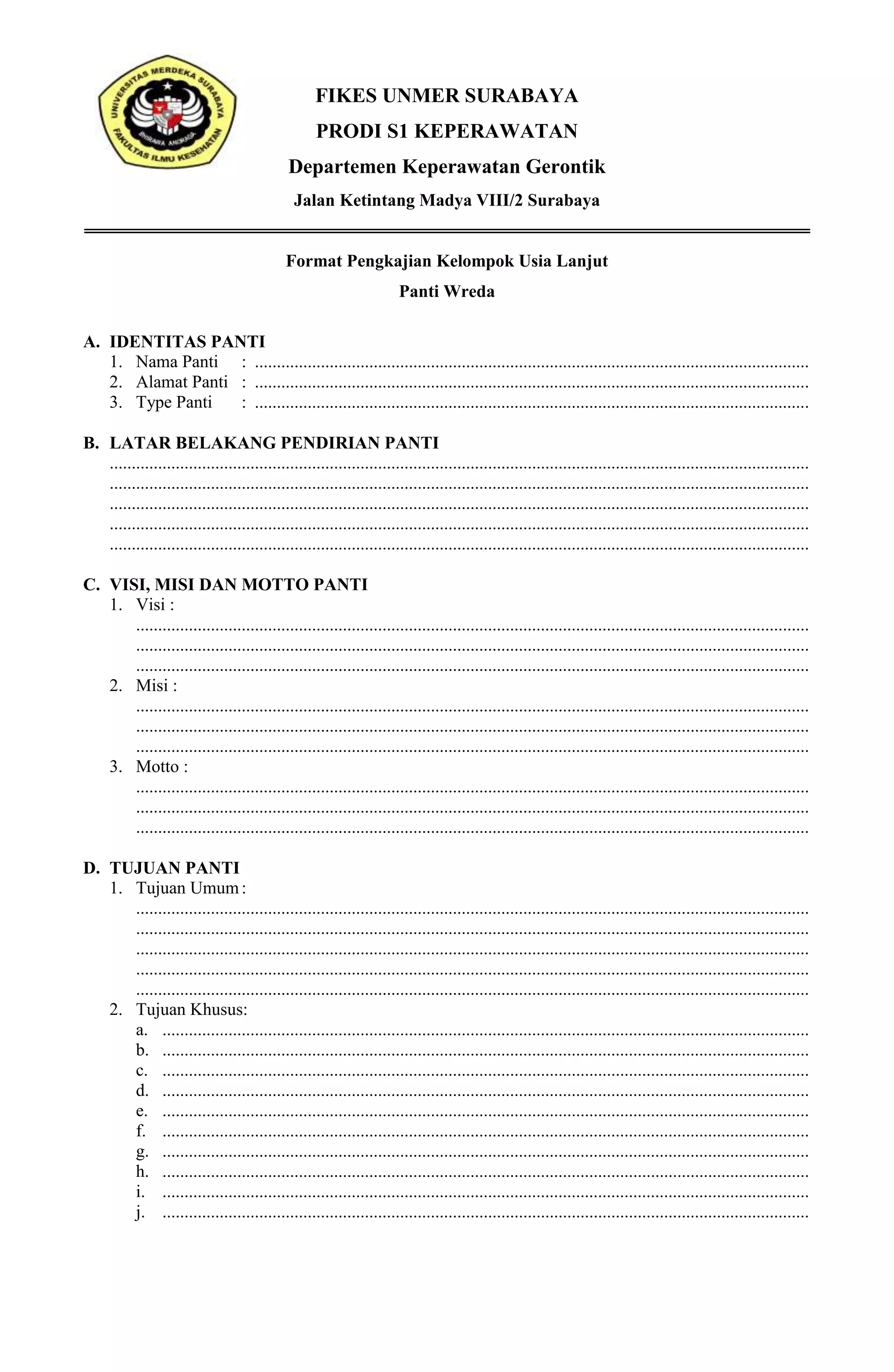 Formulir pengkajian gerontik | DOC