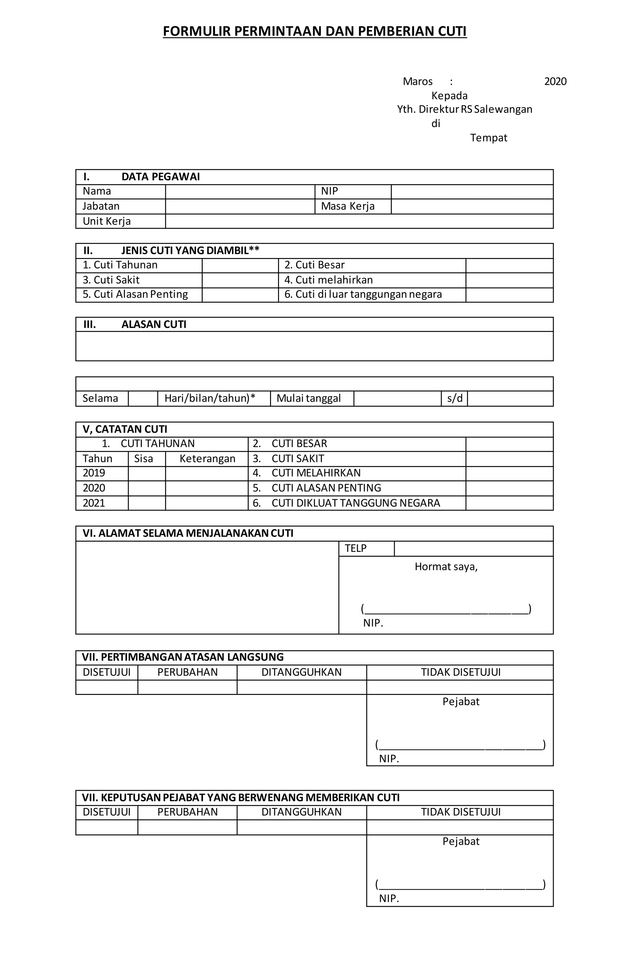 Formulir permintaan dan pemberian cuti | PDF Formulir permintaan dan pemberian cuti | PDF