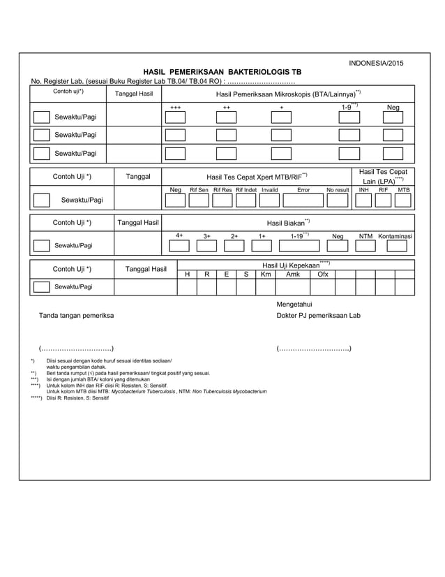 Formulir permohonan bakteriologi tb 5 | PDF