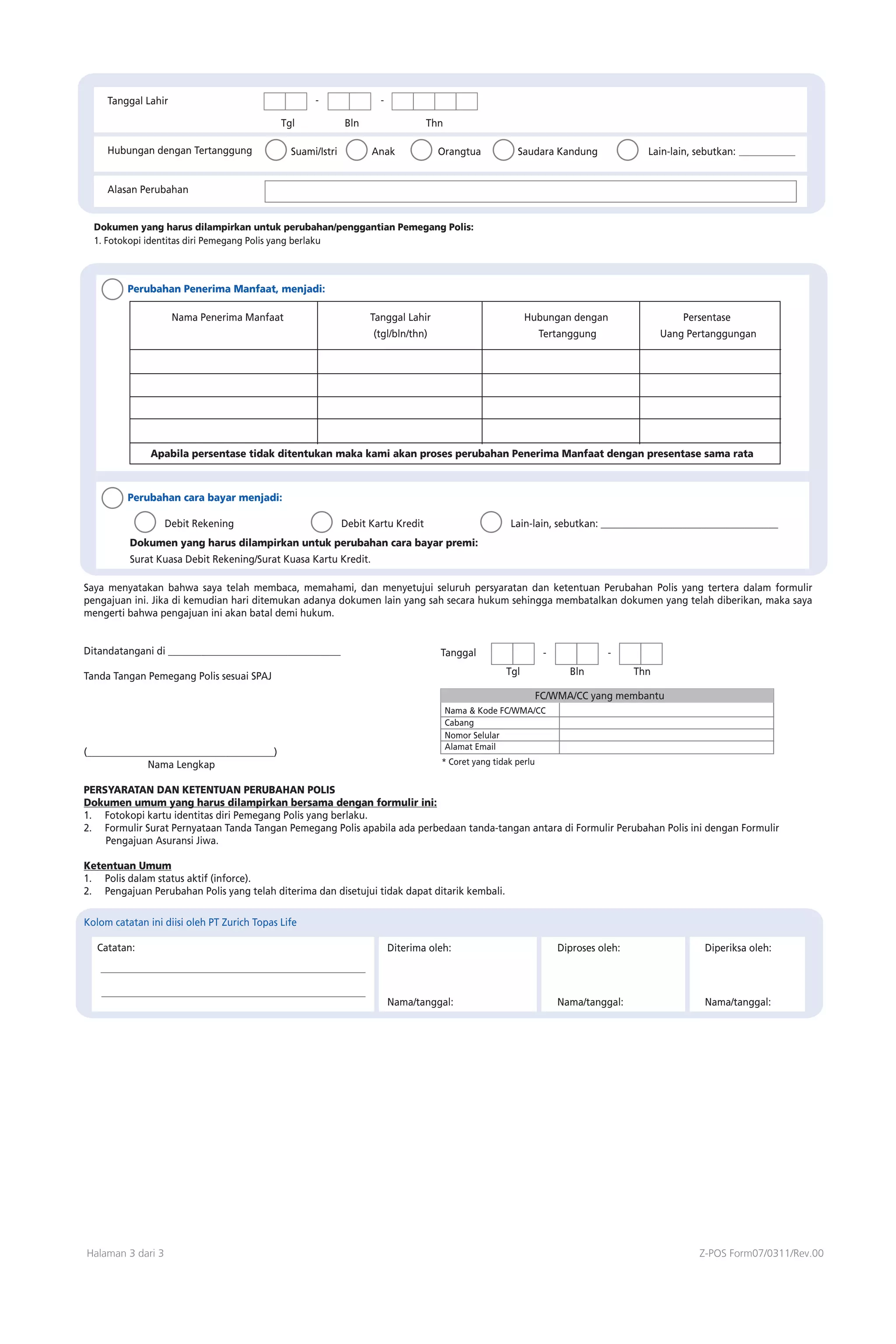 Formulir permohonan perubahan polis (non financial) | PDF