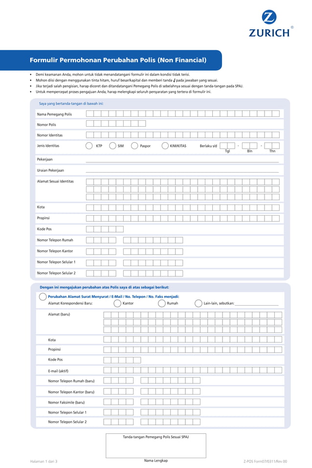 Formulir permohonan perubahan polis (non financial) | PDF