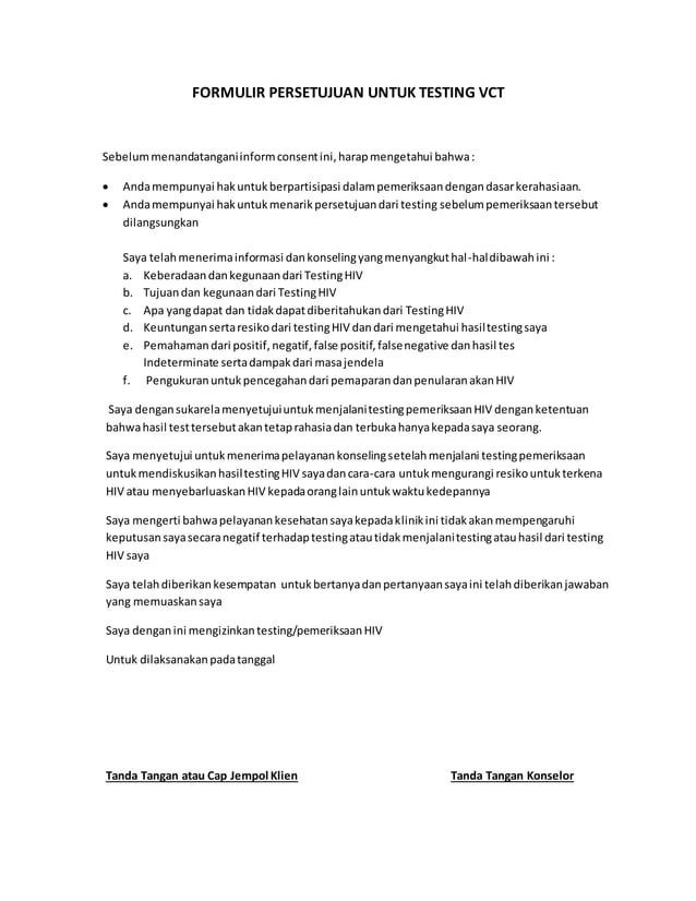Formulir persetujuan untuk testing vct | PDF