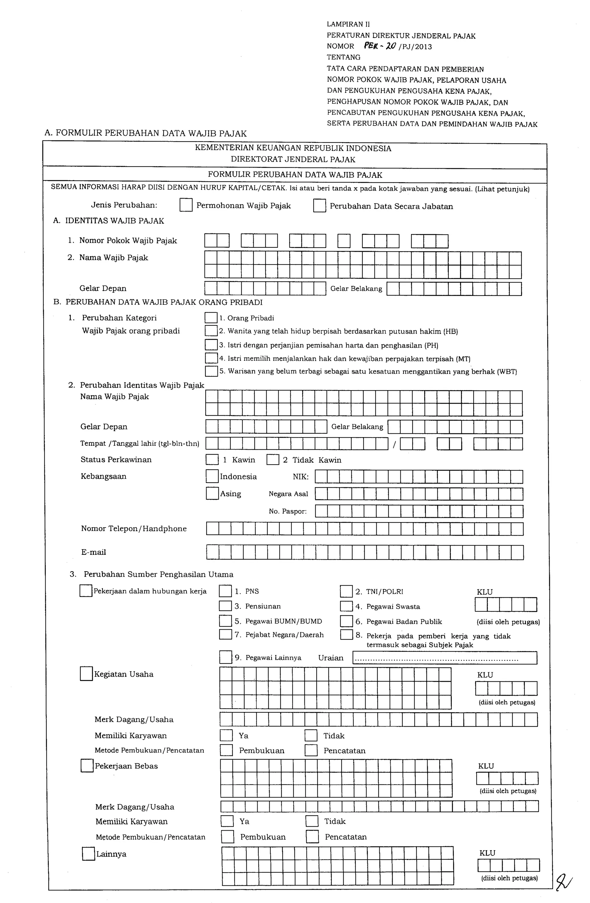NPWP&NPPKP ::: Formulir perubahan data wp per 20 2013 | PDF