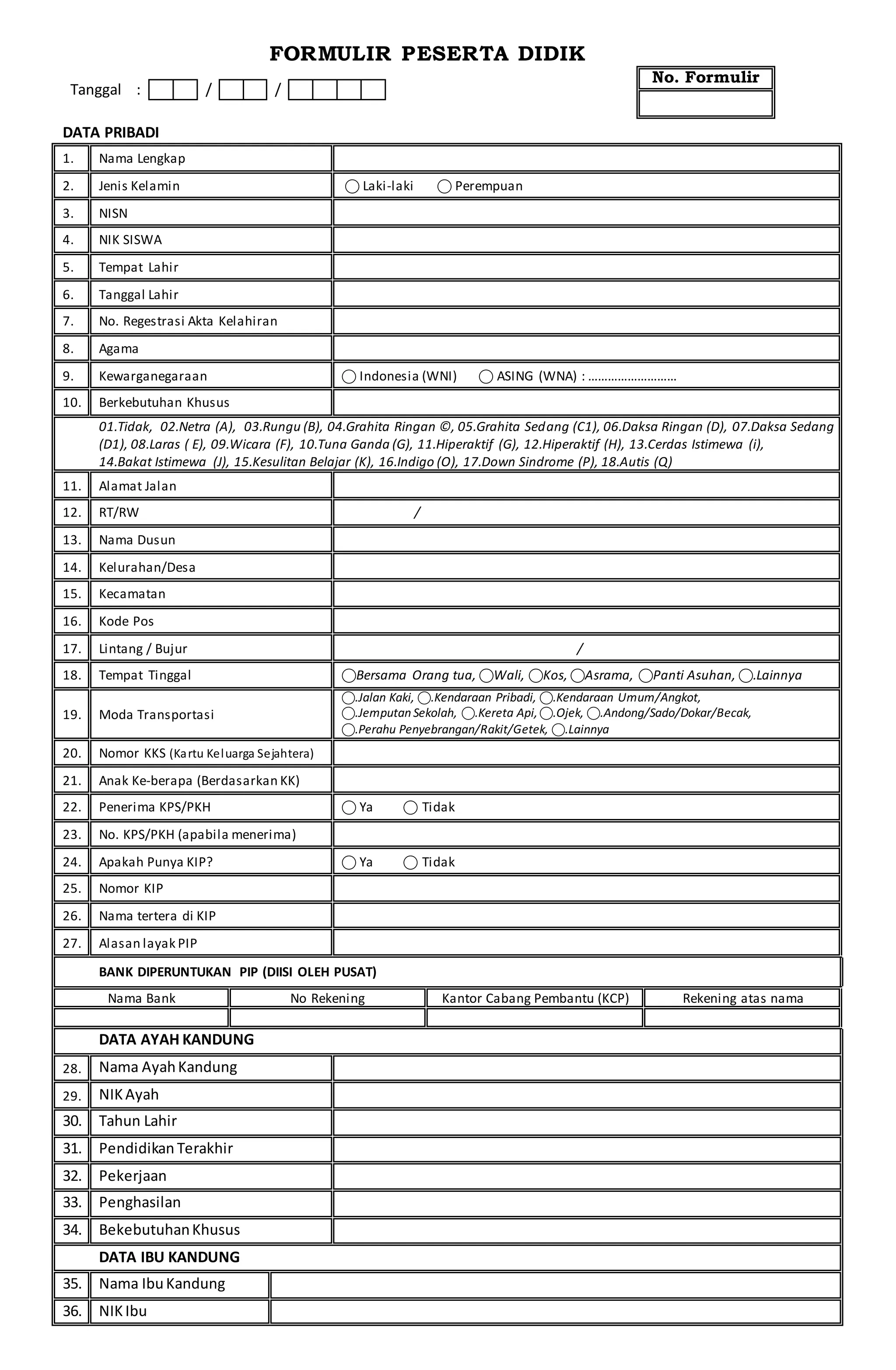 Formulir peserta didik dapodik PPDB 2020 | PDF