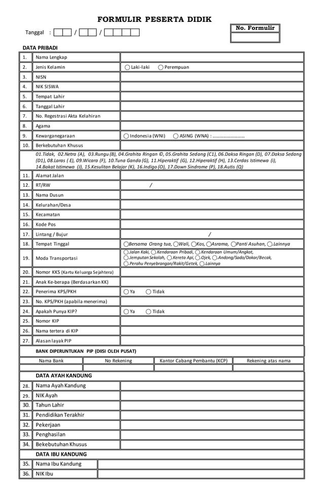 Formulir peserta didik dapodik PPDB 2020 | PDF