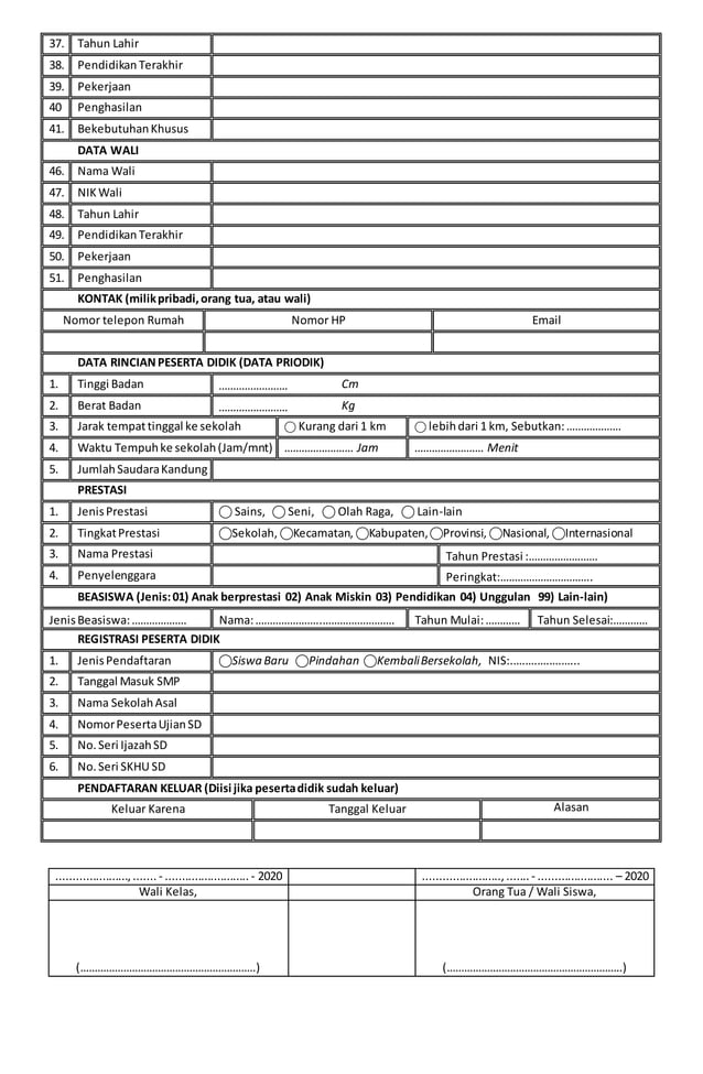 Formulir peserta didik dapodik PPDB 2020 | PDF