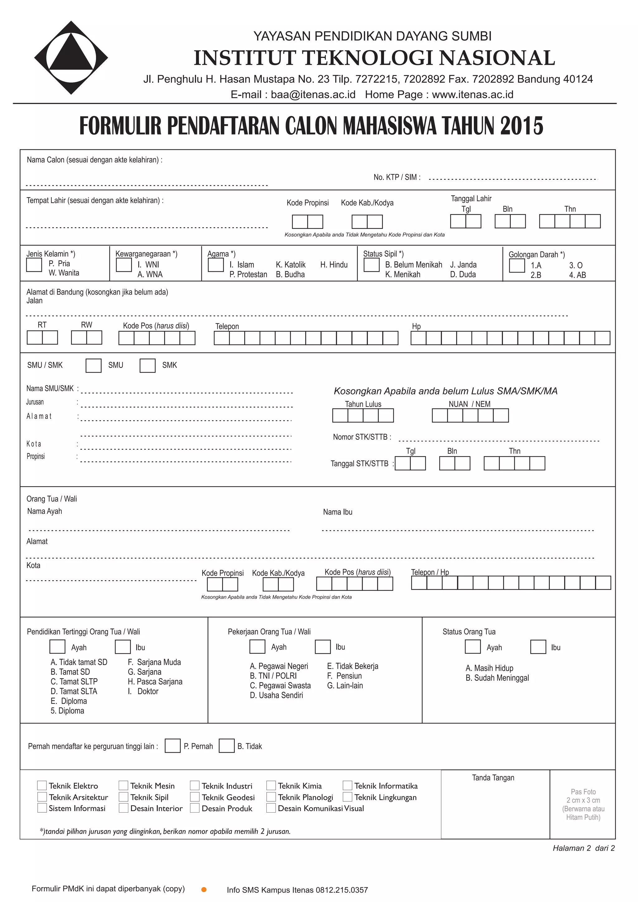 Formulir p md k itenas 2015 (update) | PDF