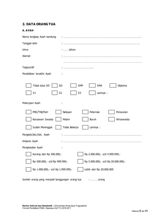 Formulir pssb beasiswa bidikmisi 2016 2017 rev 1 | DOCX