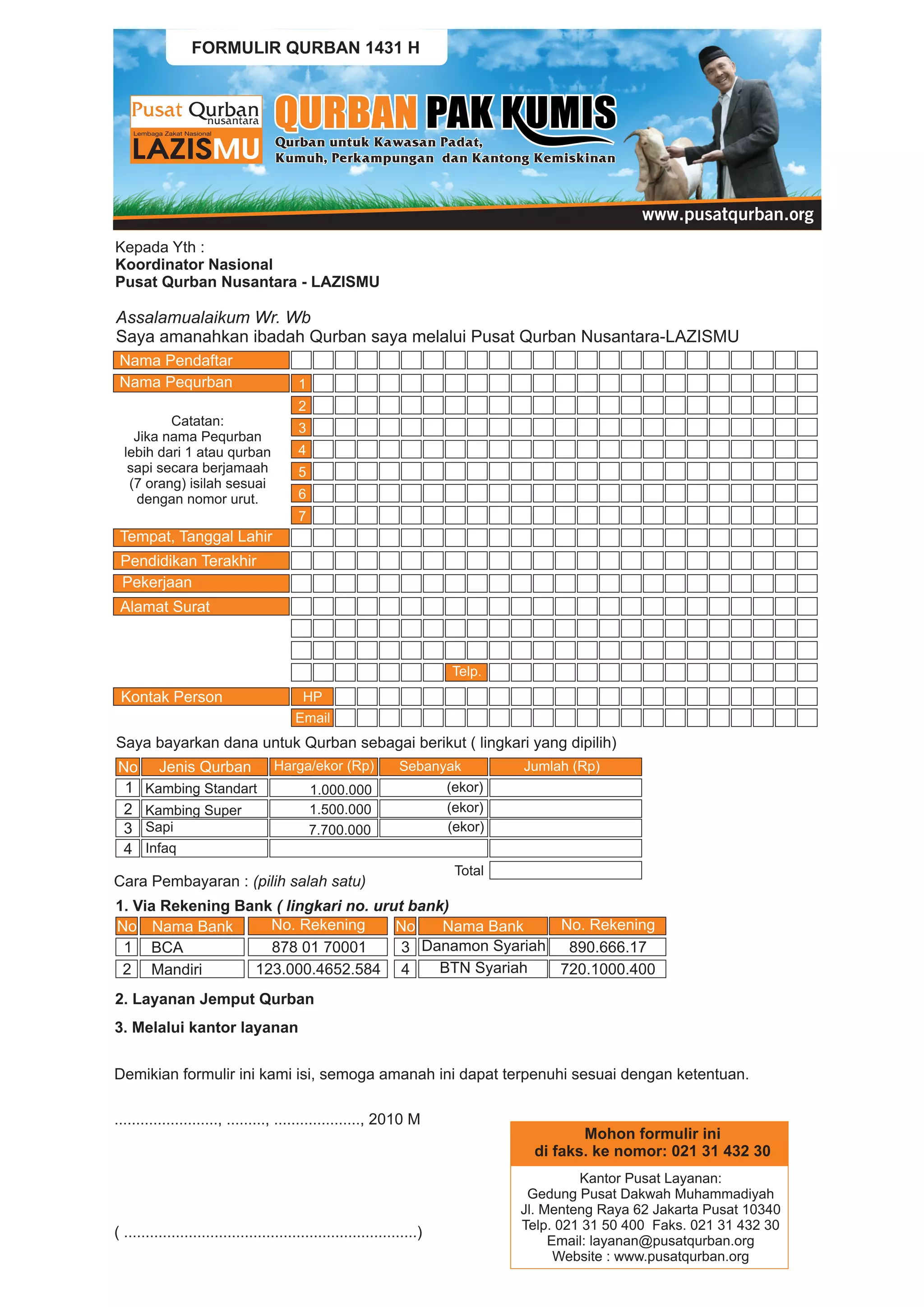 LAZISMU-Formulir qurban pak kumis 1431 h ok | PDF