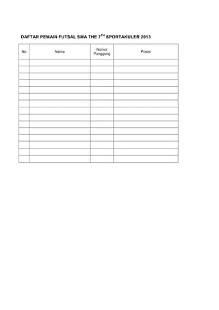 Formulir registrasi tim futsal | DOCX